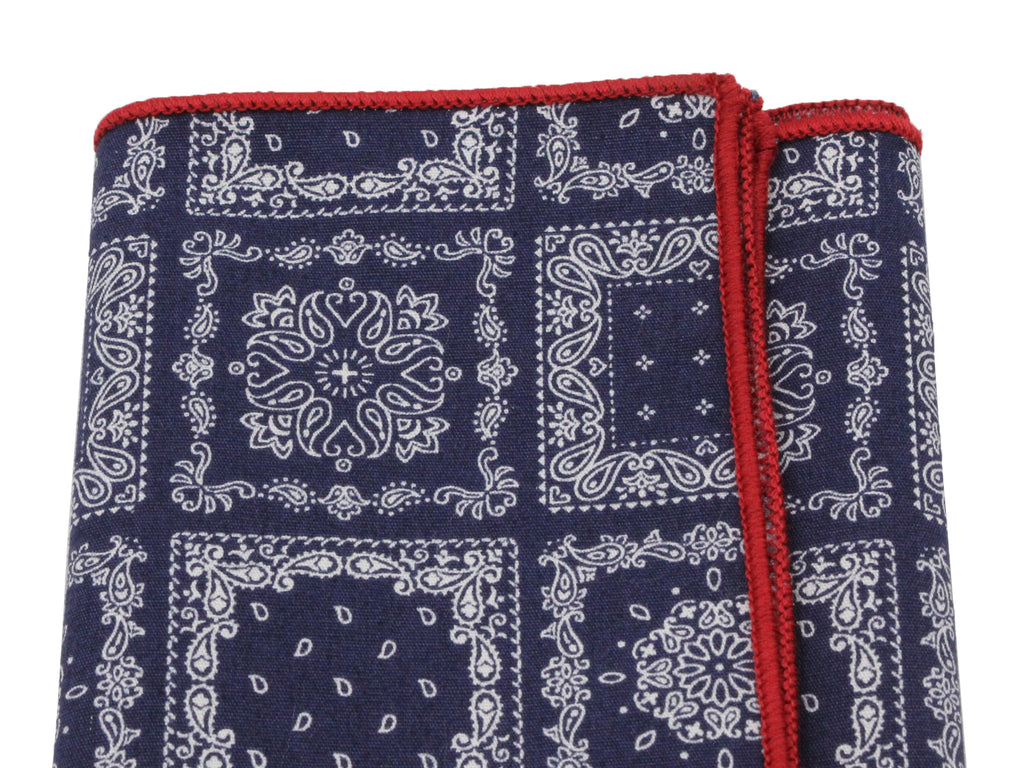 Navy Bandana Print Cotton Pocket Square - Fine And Dandy